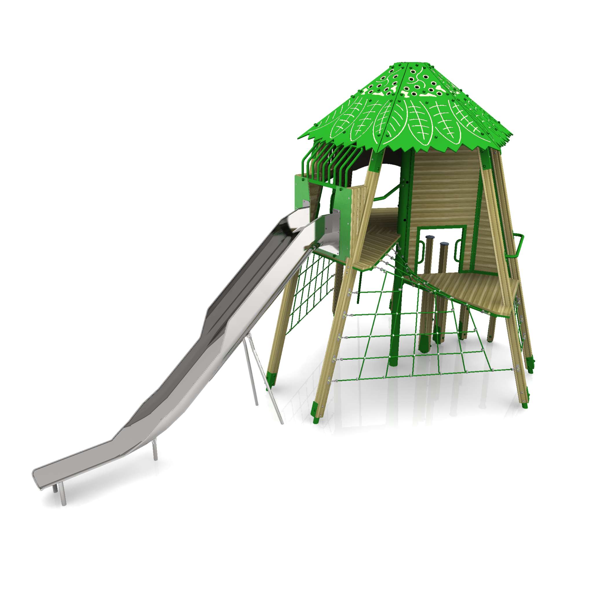 Tree House with Open Tube Slide - Playtime By Fawns